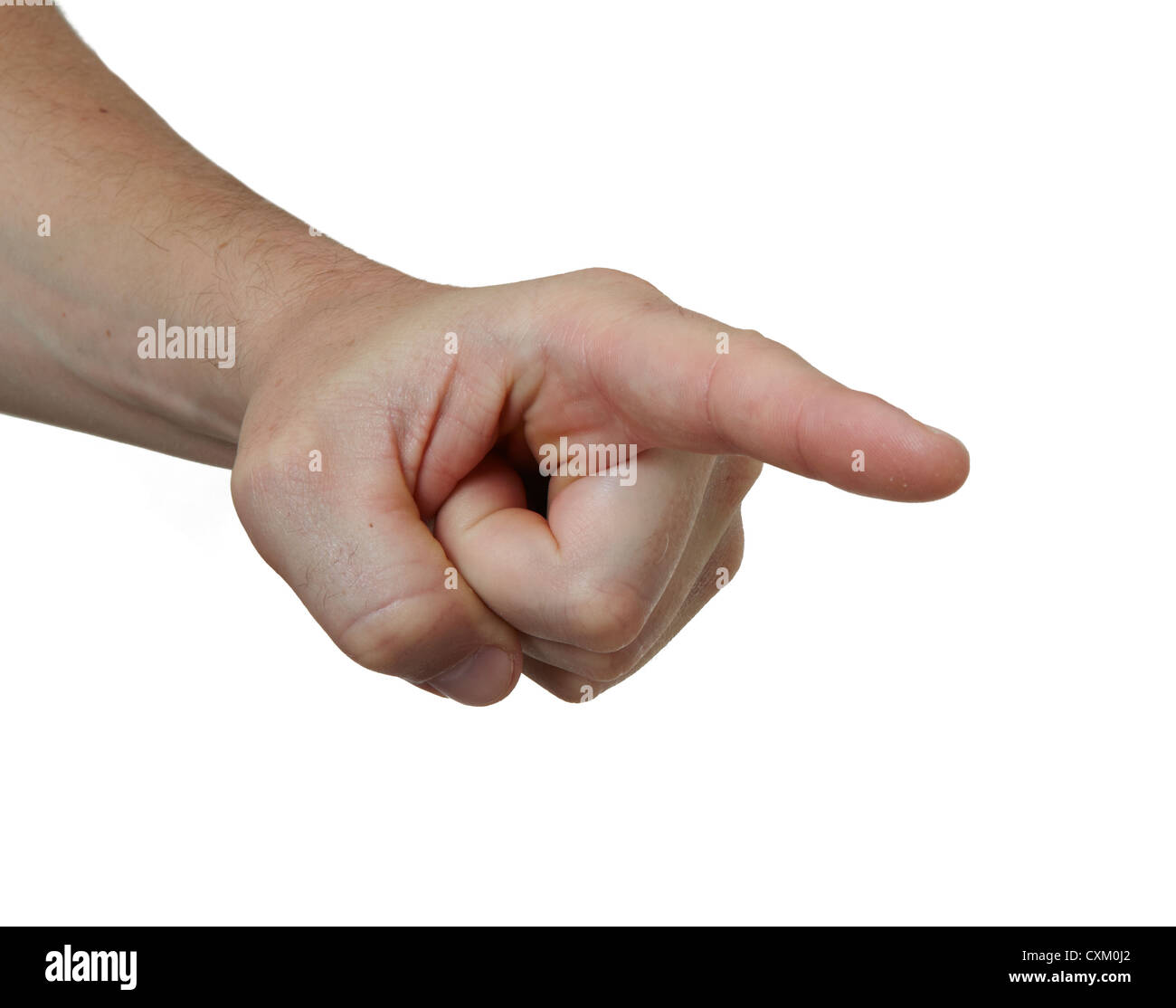 Pointing. Male hand gesture on plain white. Cut Out Stock Photo - Alamy