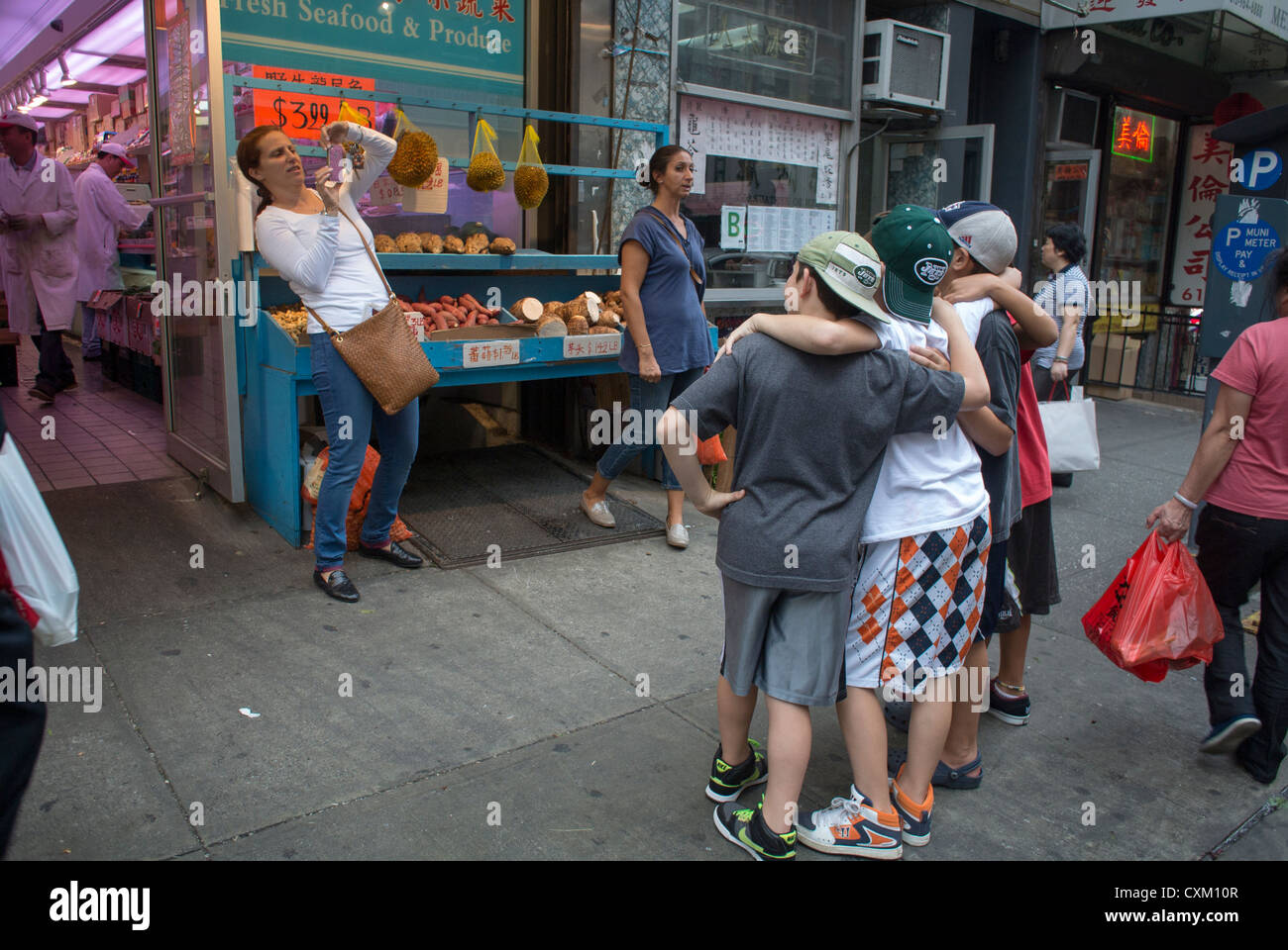 New York City, NY, USA, Family with Children Shopping in Chinese Fish ...