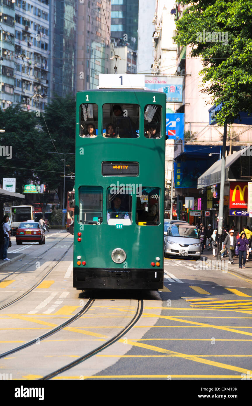 Traditional Hong Kong tram makes its way along Johnston Road in the Wan ...