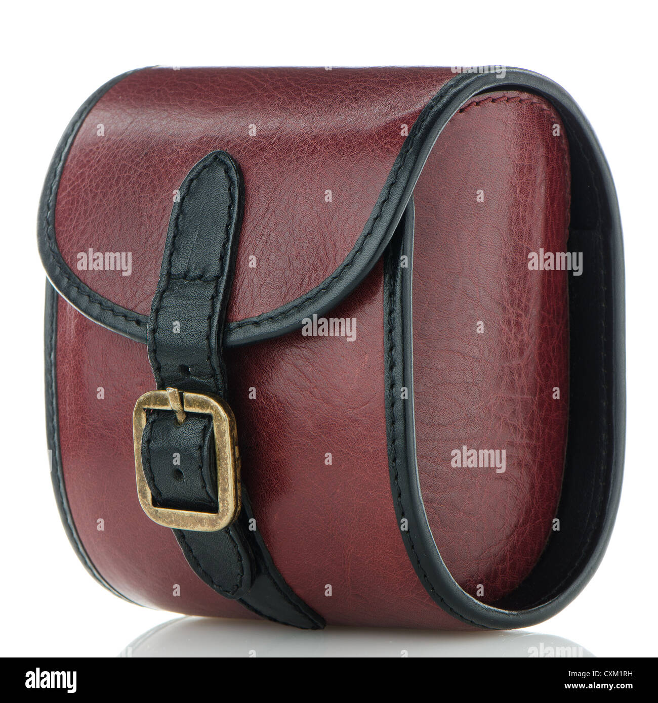Small red leather bag on white background Stock Photo - Alamy