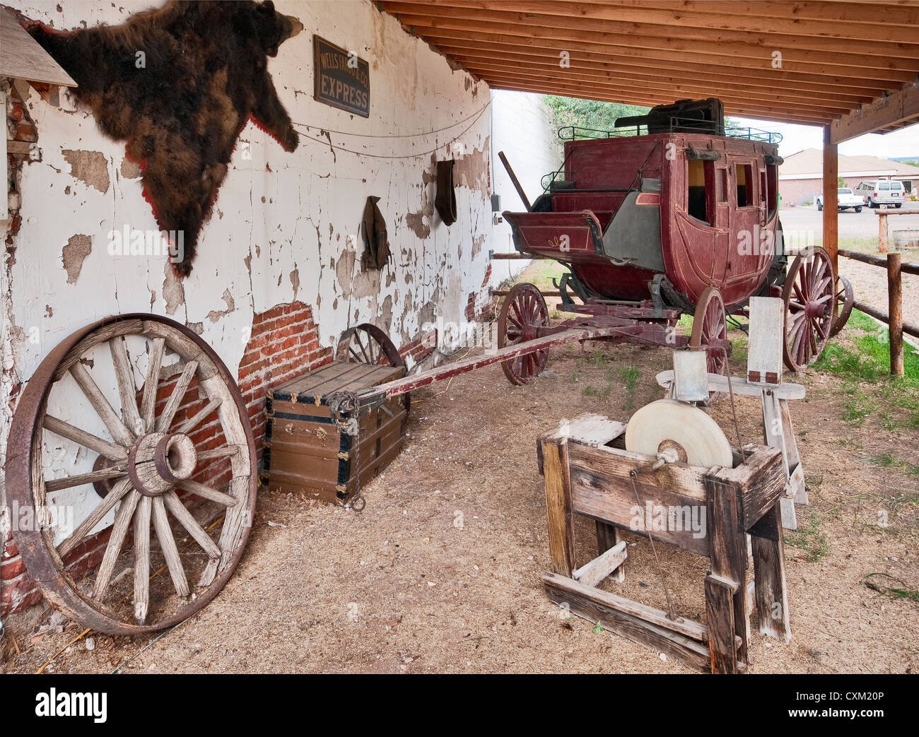 Wells Fargo Coach wheelwright shop display on Main Street in Panguitch ...