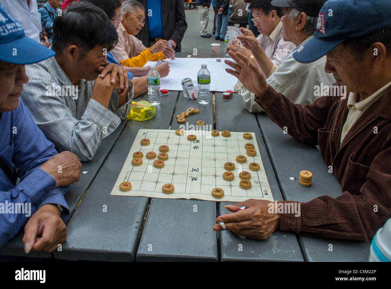 New York, NY, USA, Groups of Old Chinese men Sitting playing Chinese ...