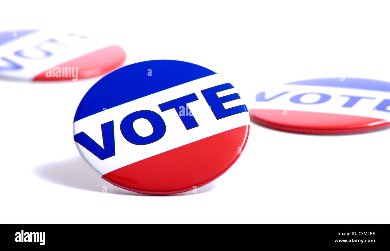 Red, white and blue "Vote" buttons on a white background Stock Photo ...