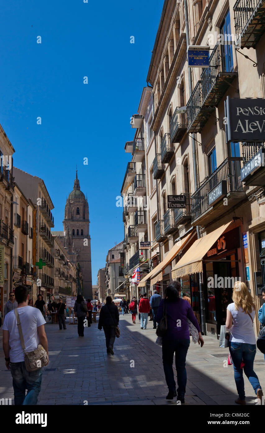 Rua Mayor (main central street), lined with buildings and pedestrians ...