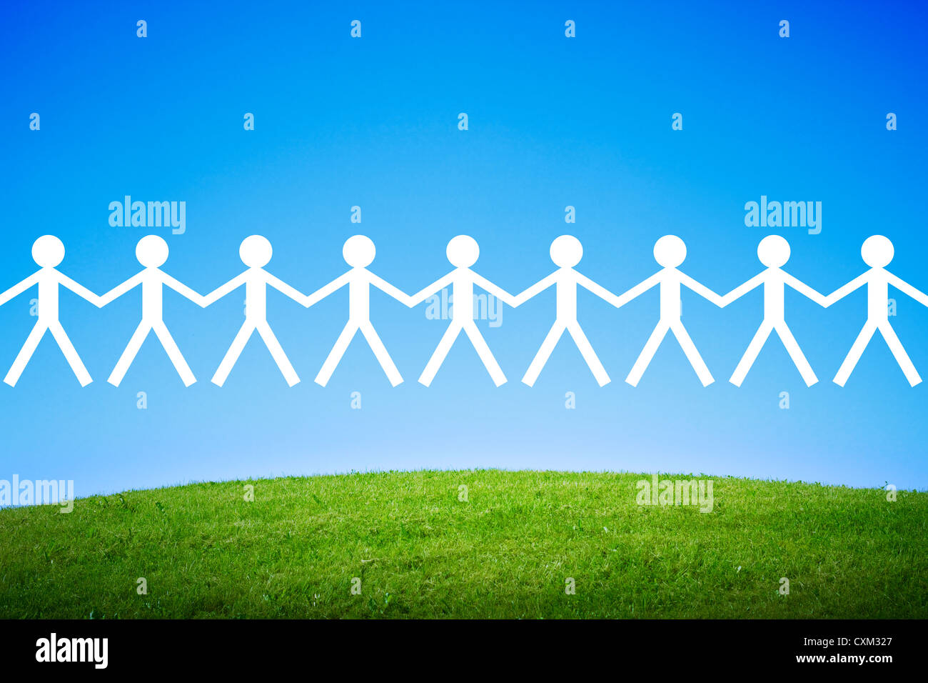 White paper chain people in beautiful background Stock Photo - Alamy