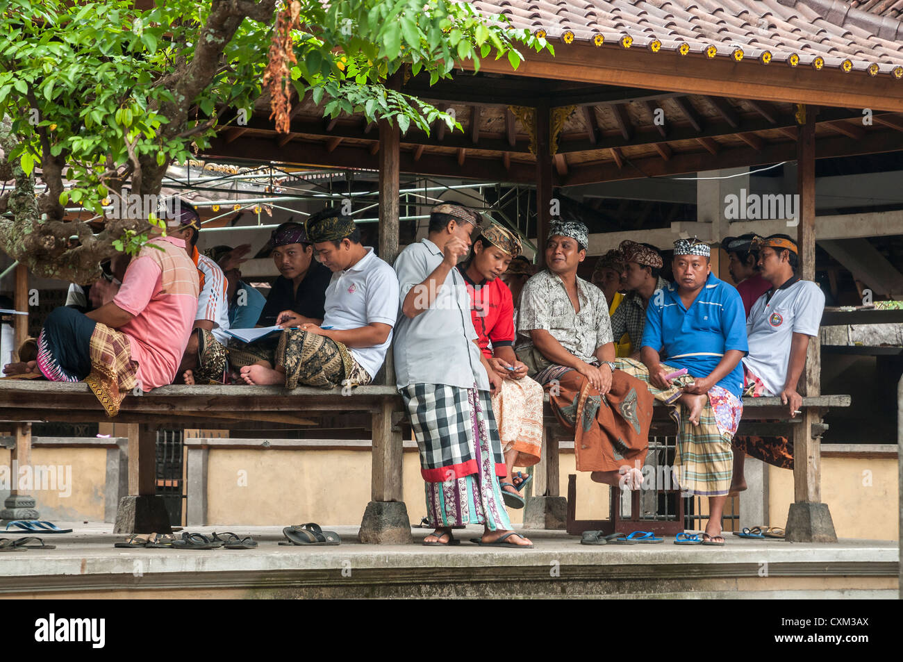 Men At A Communial Meeting Place In The Bali Aga Village Of Tenganan