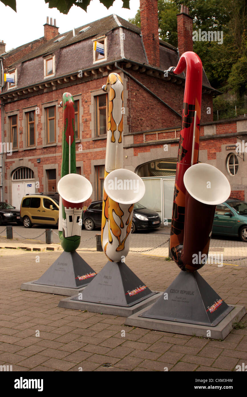 Colourful replica saxophones on the pavements of Dinant Wallonia ...