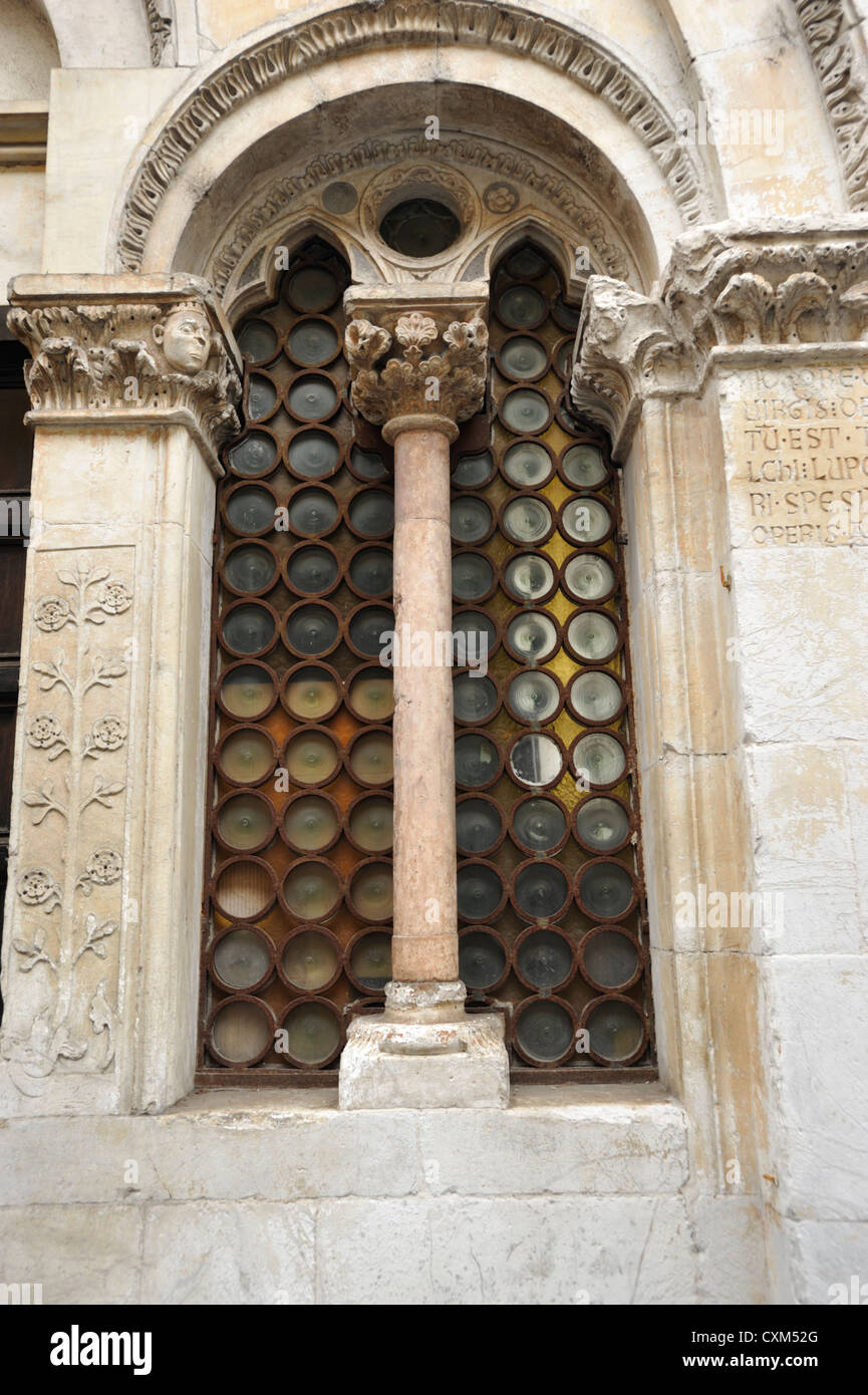 Byzantine Gothic tracery on a window od a church in Lucca Tuscany Italy ...