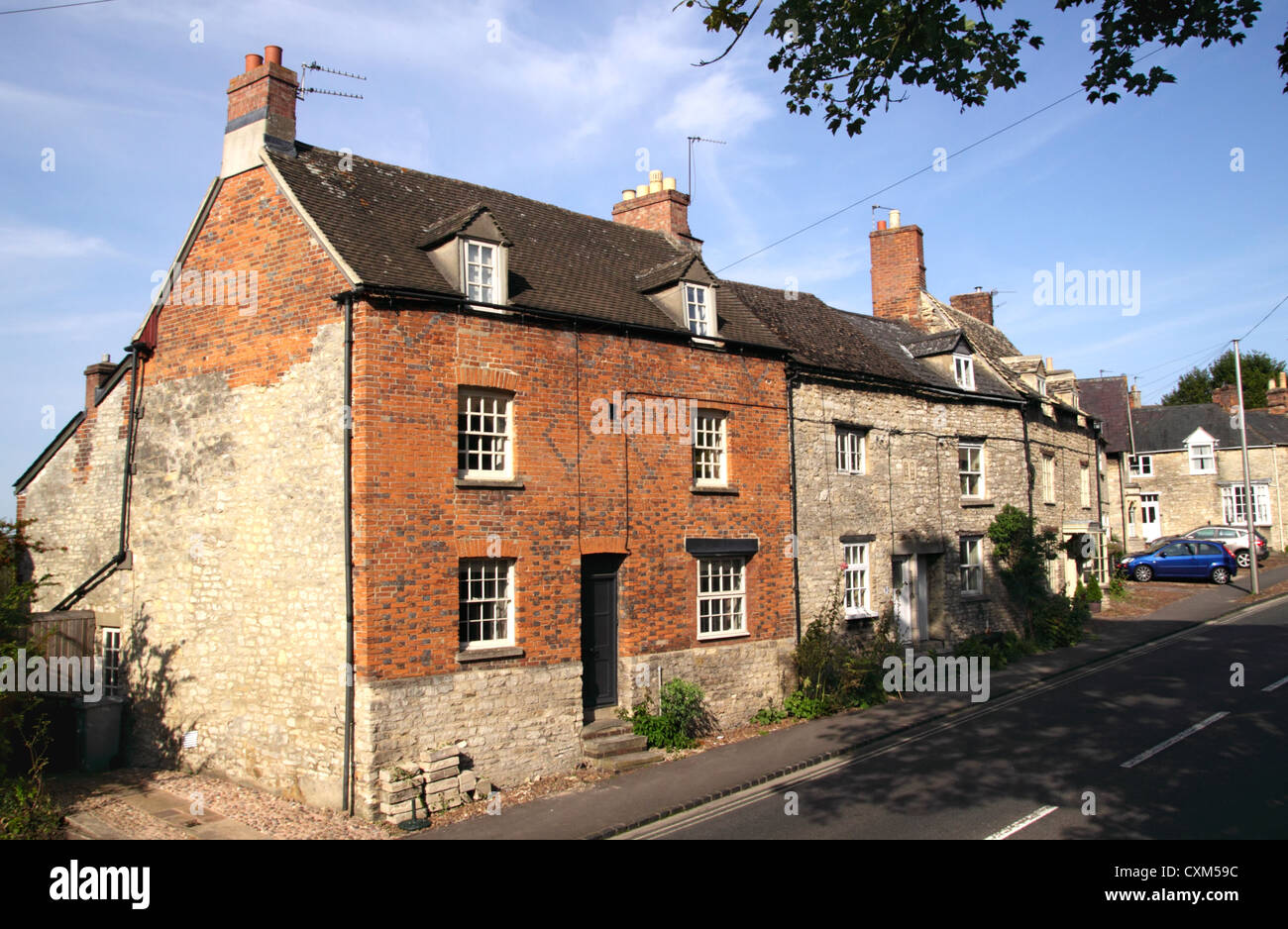 Terraced cottages in the Cotswold village of Woodstock Oxfordshire ...