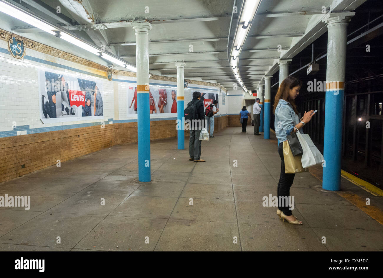 New York, NY, USA, People Waiting for Train on Platform in Bleecker ...