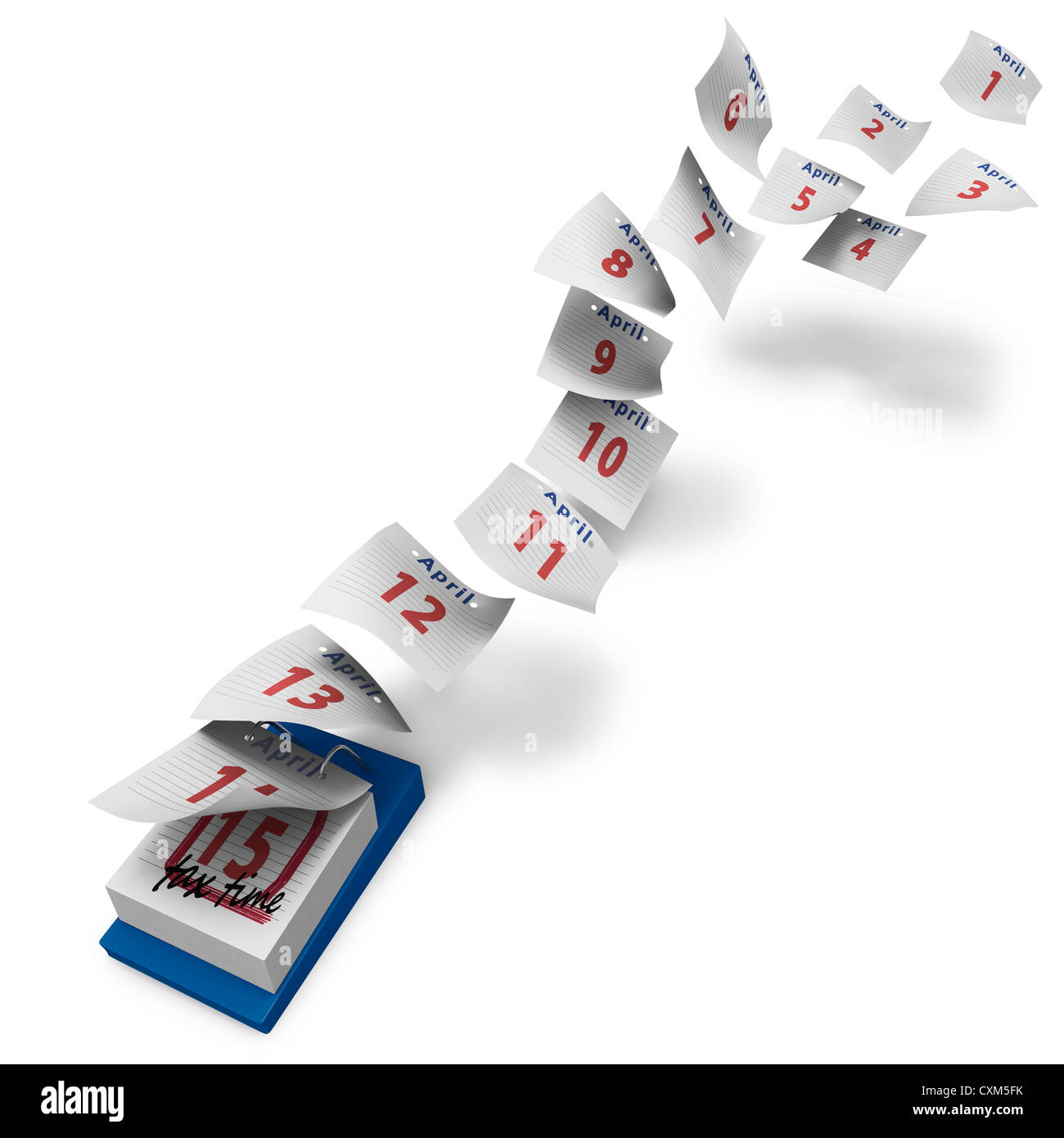 Desktop calendar with months flying by till TAX TIME on white ...