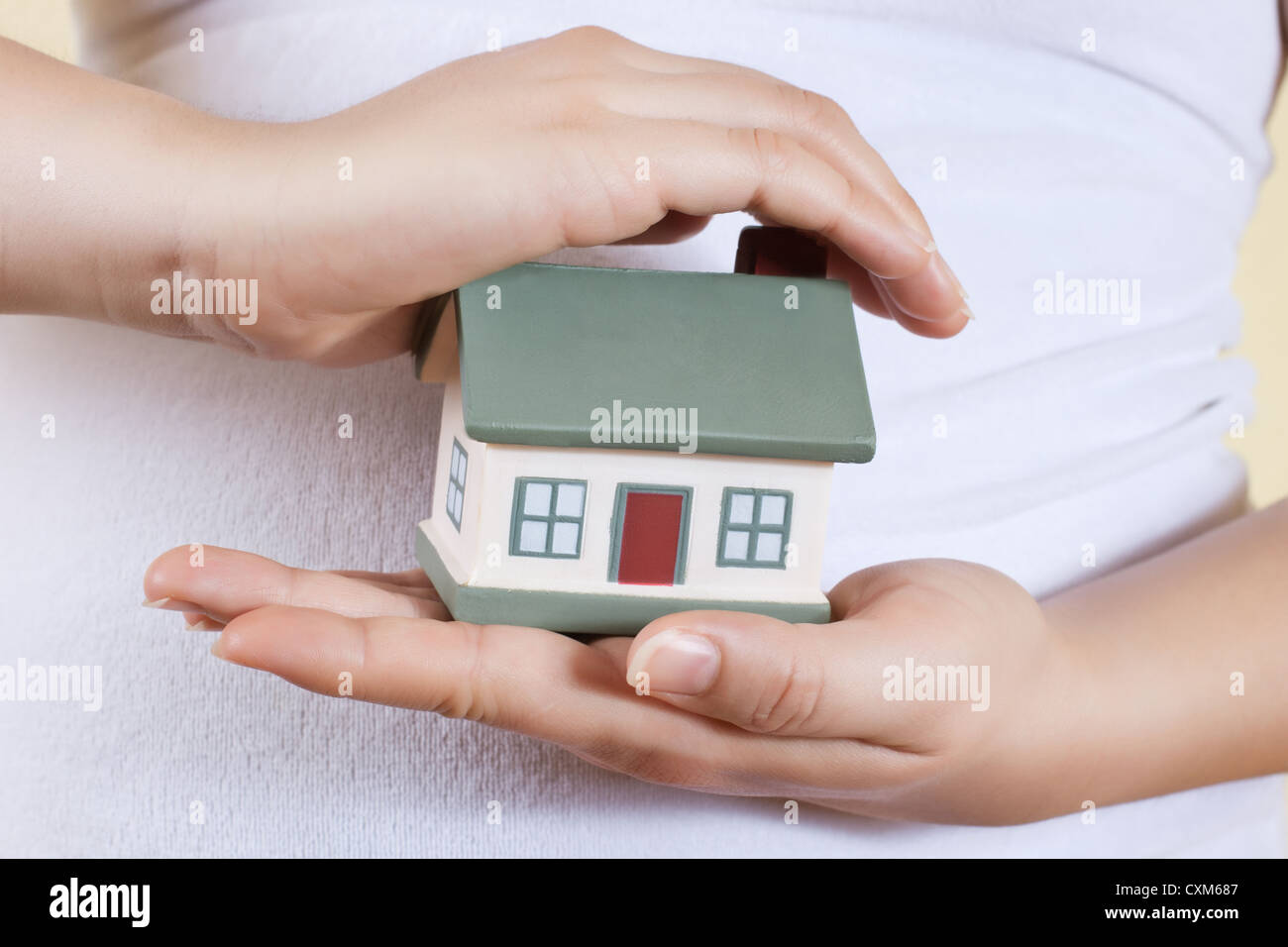 Home in human hands Stock Photo - Alamy