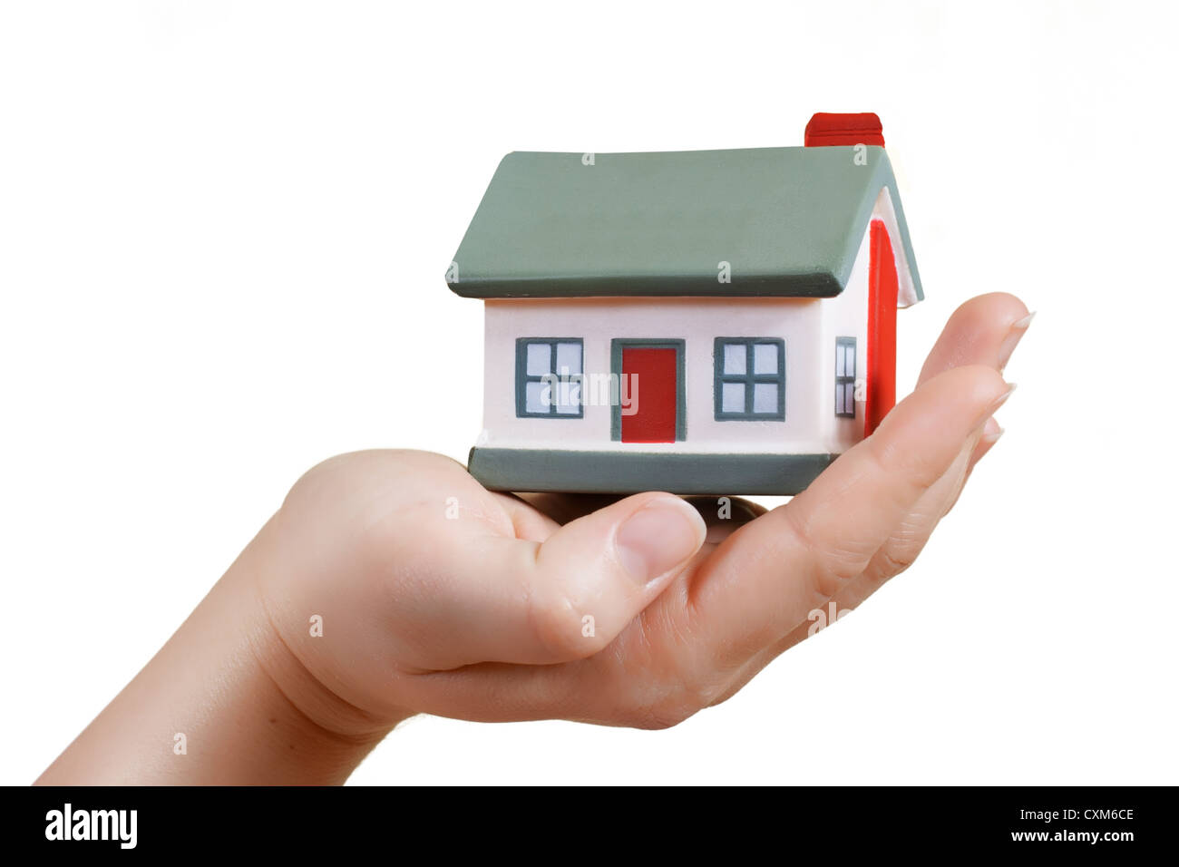 House in human hands isolated on white background Stock Photo - Alamy