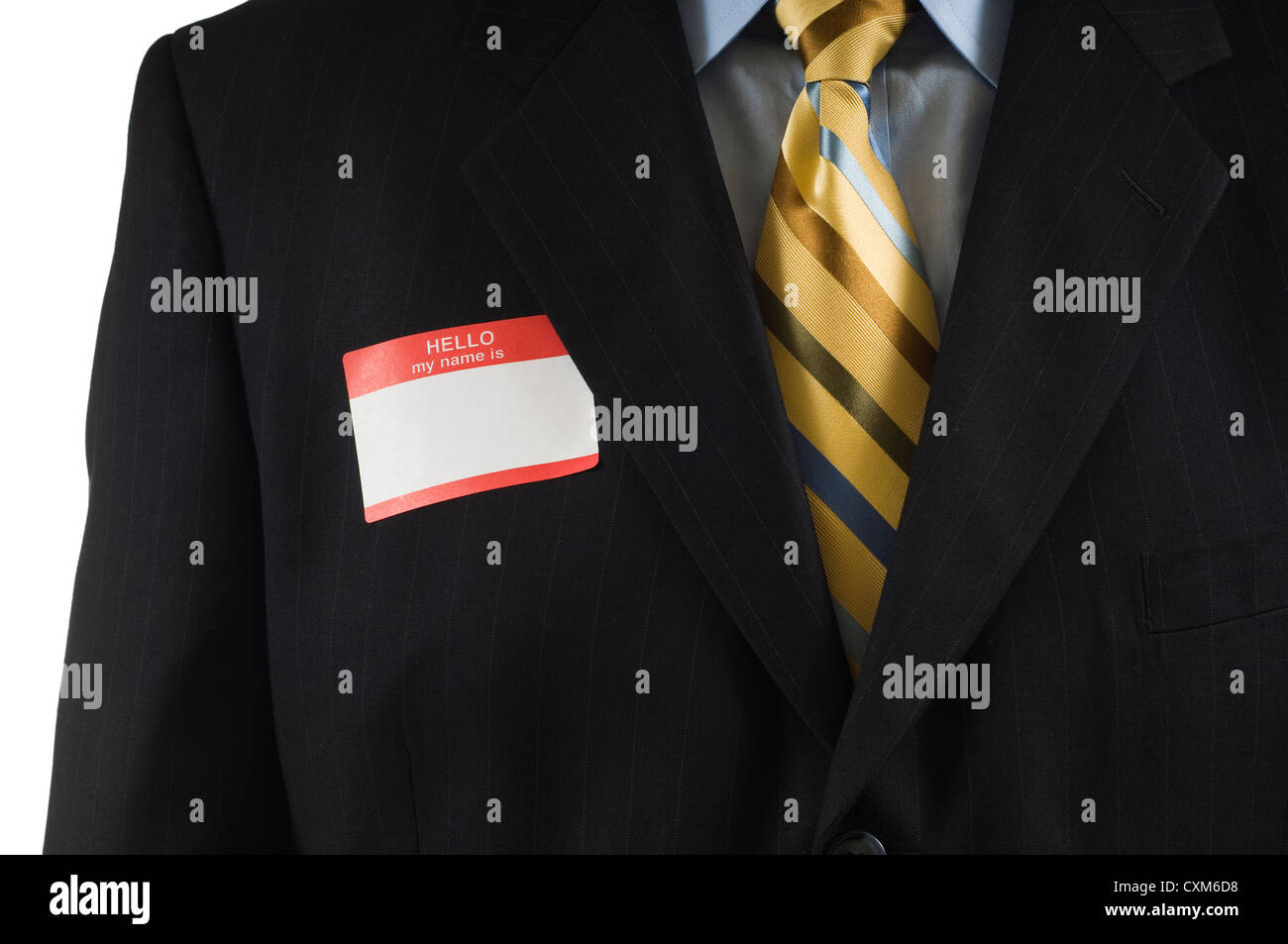 Business man in blue suit with name tag, insert your own text etc Stock ...