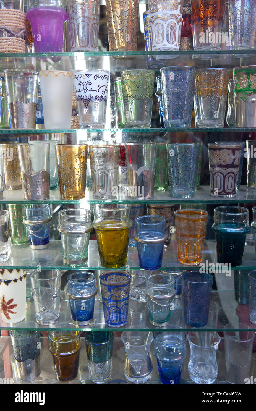 Window display of colorful, decorated drinking glasses Stock Photo - Alamy