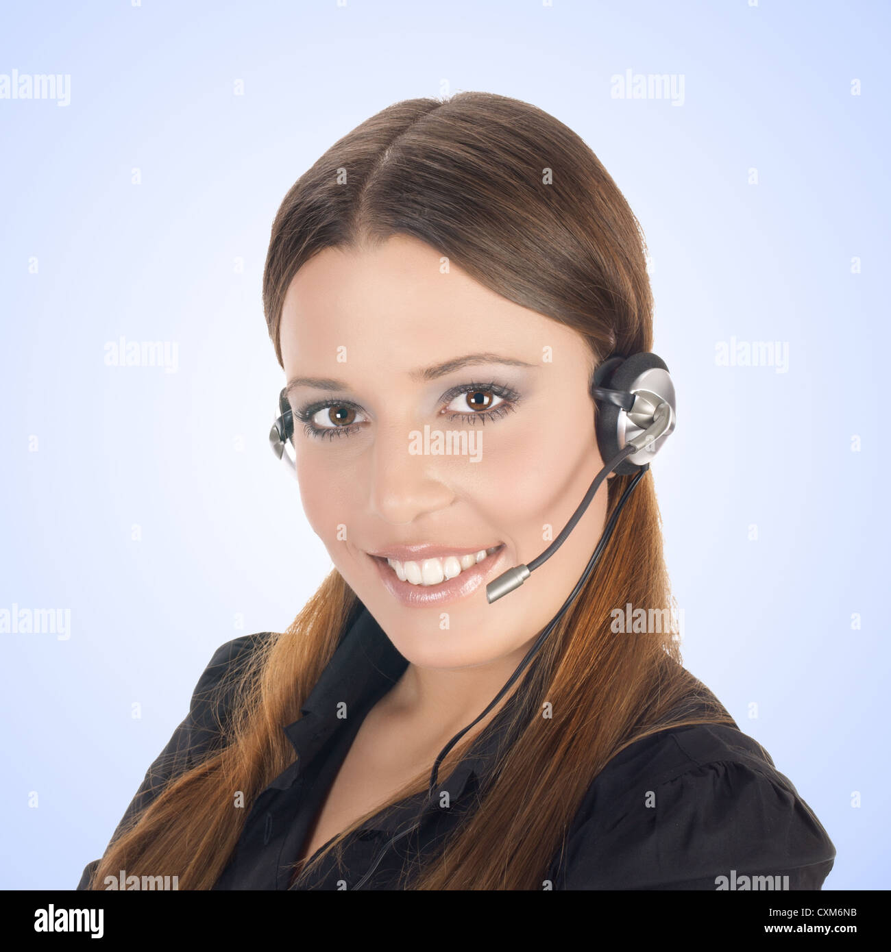 Friendly smiling customer operator with headset Stock Photo - Alamy