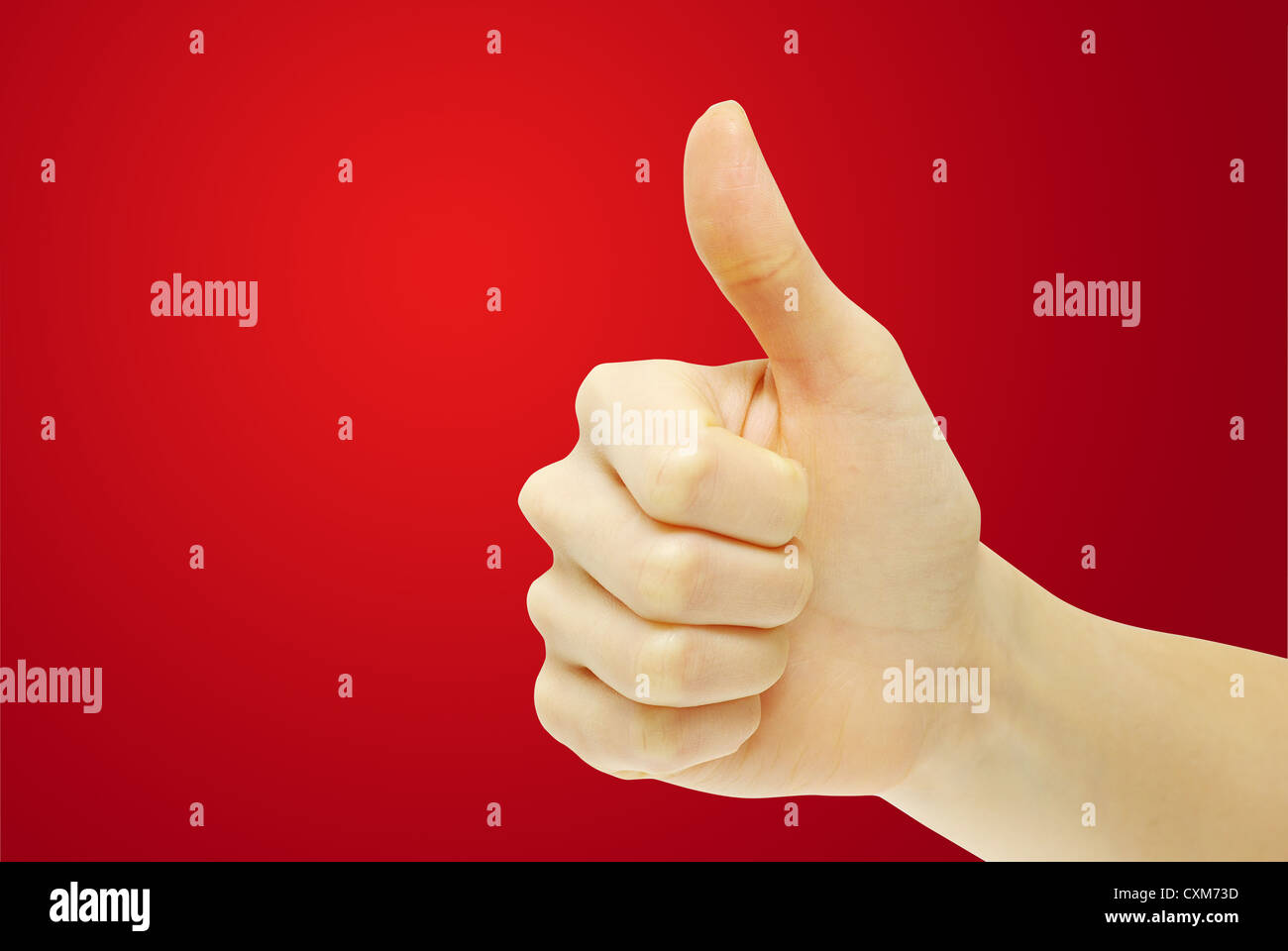 success hand sign isolated on red Stock Photo - Alamy