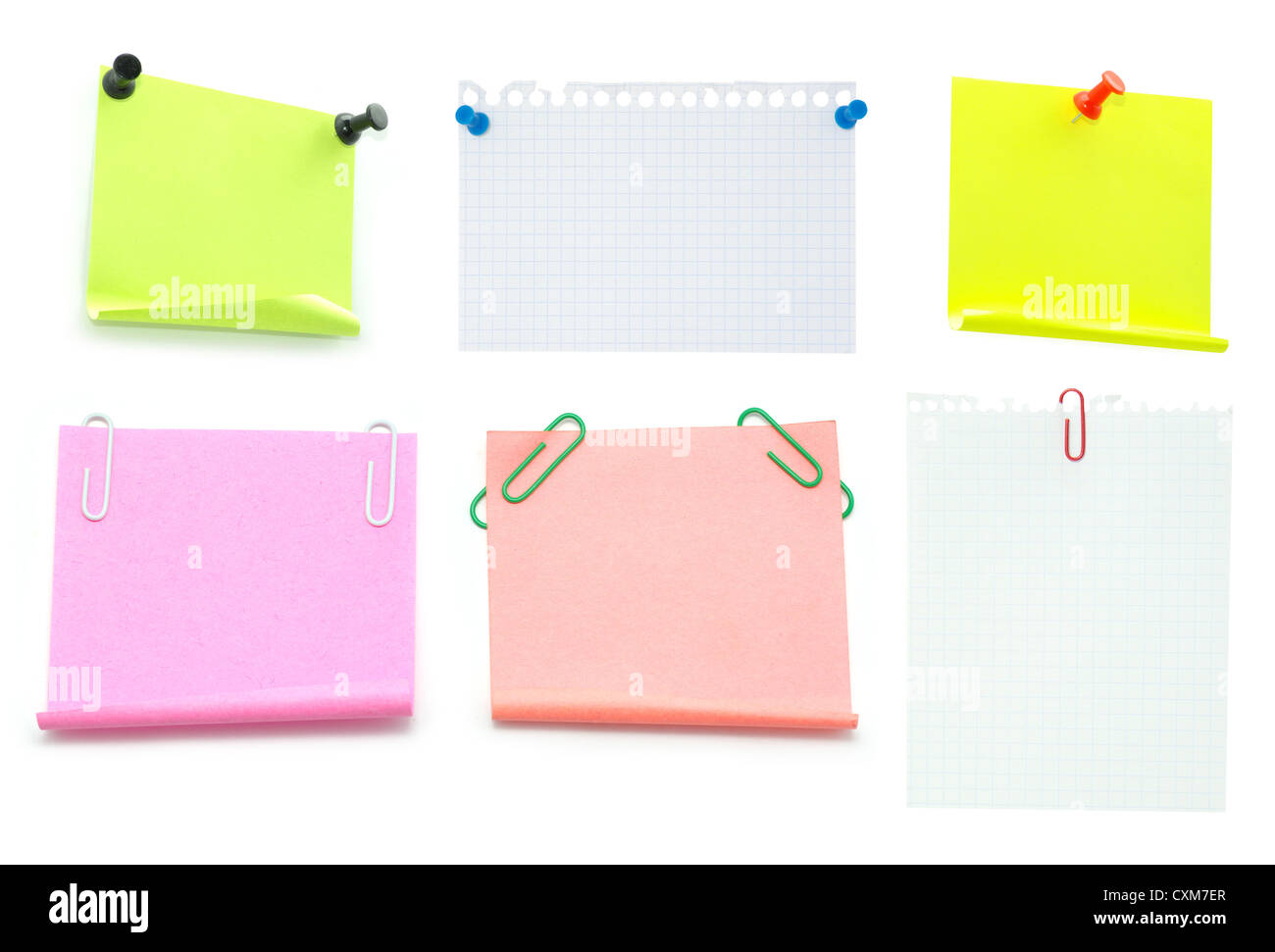 Blank note paper and red paper-clip isolated on white Stock Photo - Alamy