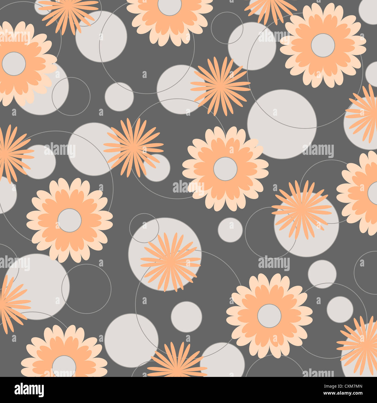 Seamless flowers and circles pattern in orange and grey Stock Photo - Alamy