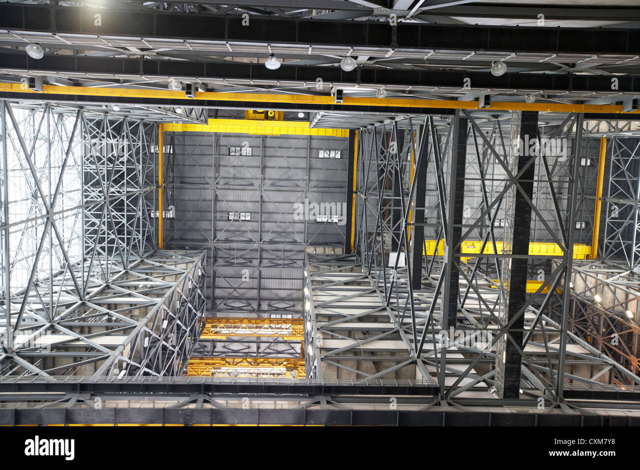 looking up at interior of the vehicle assembly building transfer aisle ...