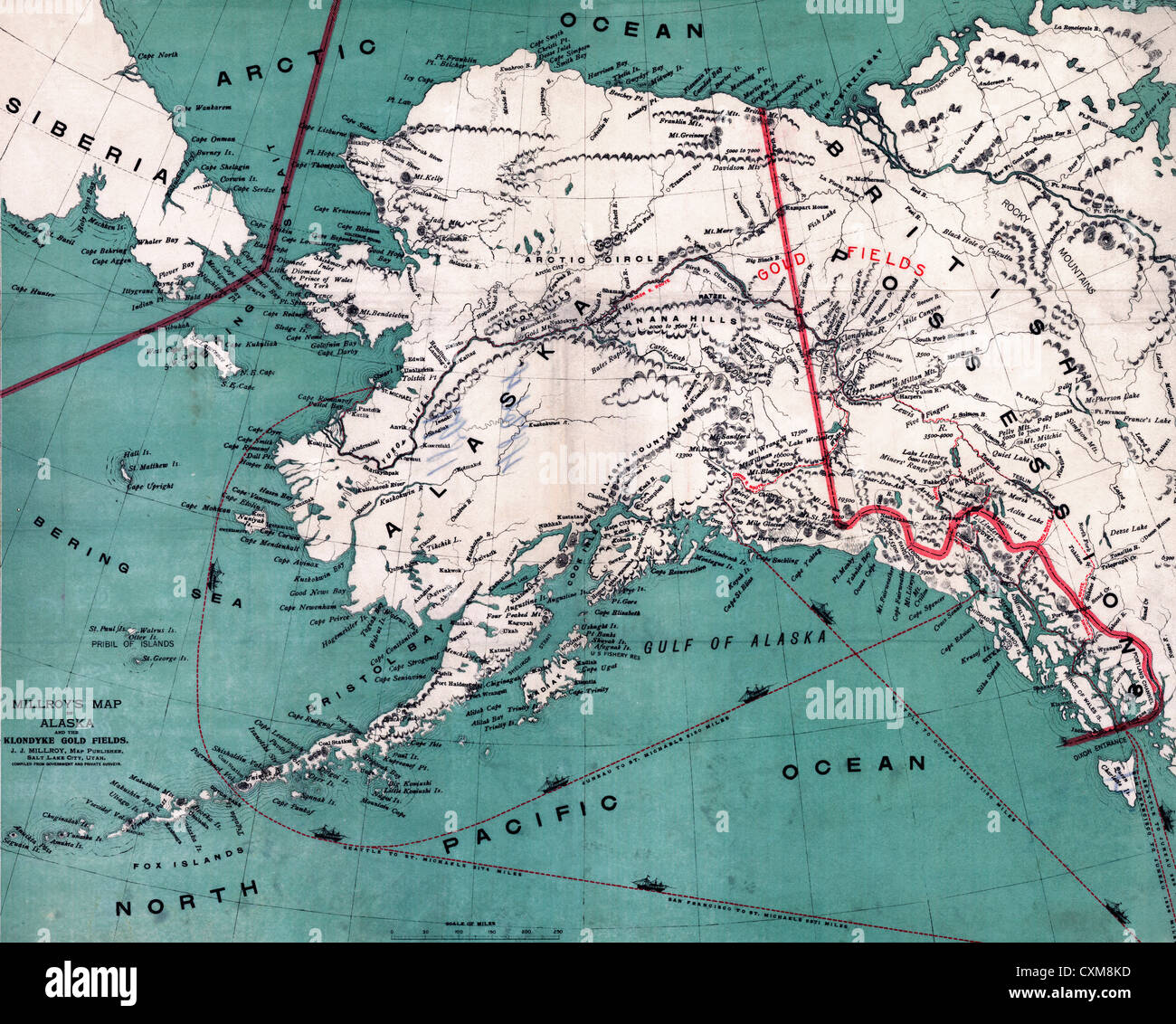 Millroy's map of Alaska and the Klondyke gold fields, 1897 Stock Photo ...