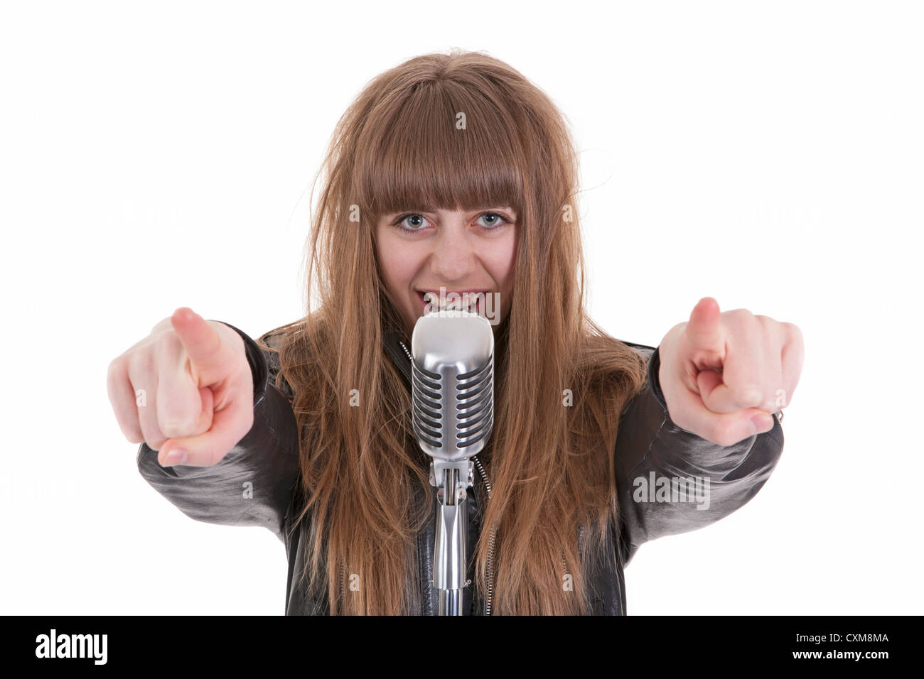 teenager rock singer on white background Stock Photo - Alamy