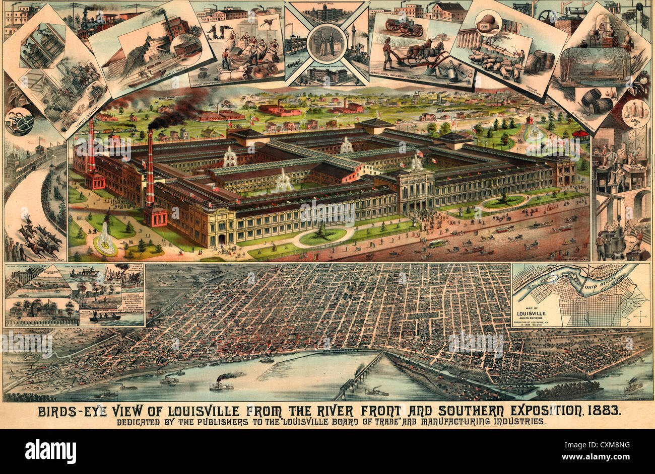 MAP Birds eye view of Louisville from the river front and Southern ...