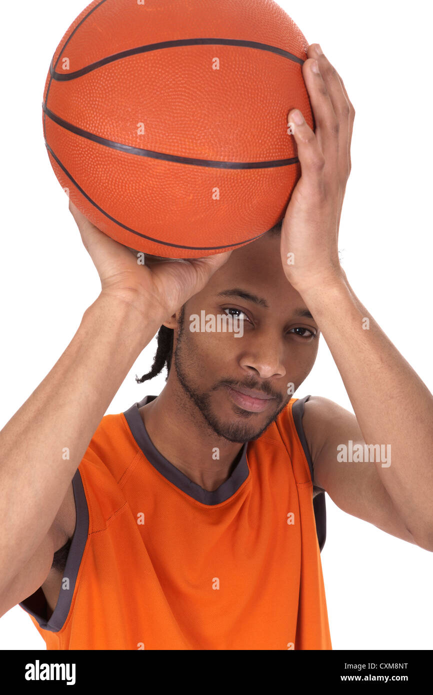 male basketball player free throw pose on white background Stock Photo ...