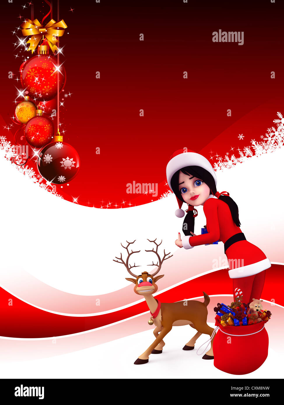 santa girl on red color background Stock Photo - Alamy