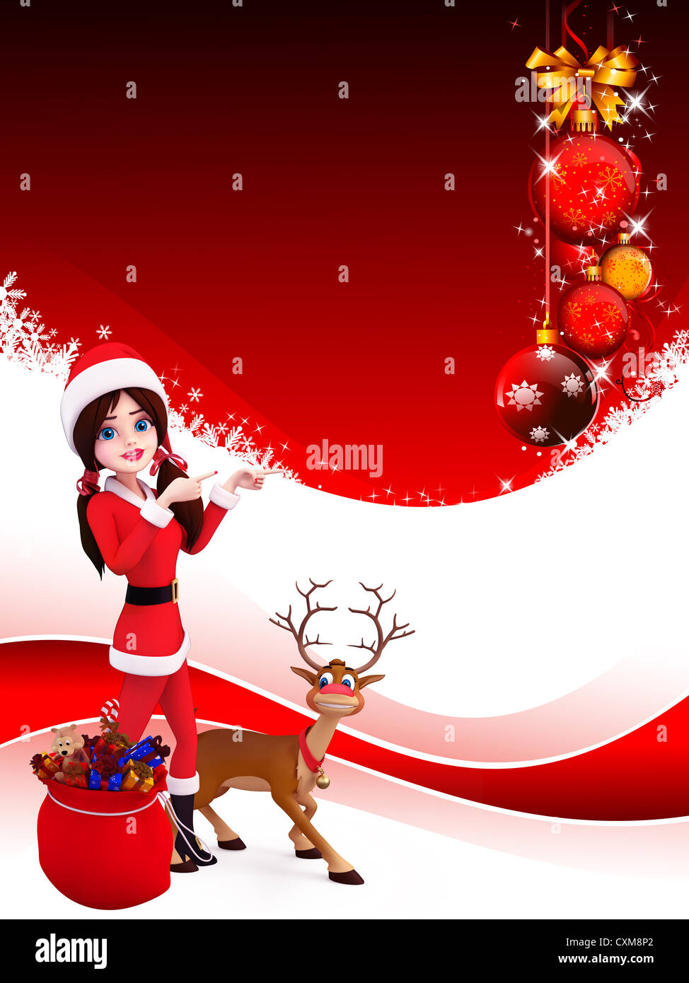 santa girl on red color background Stock Photo - Alamy
