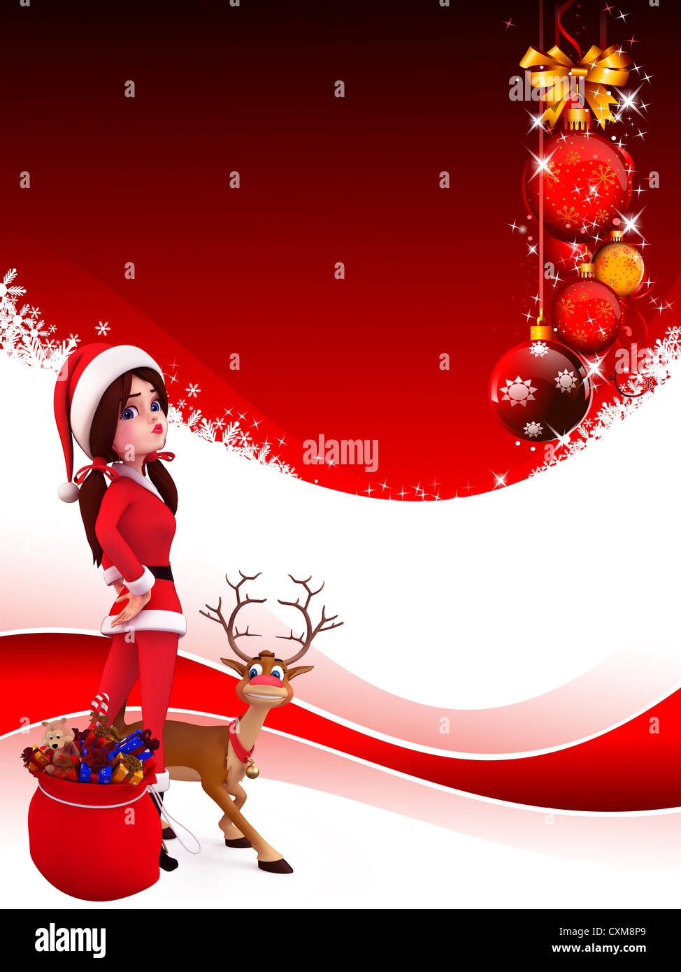 santa girl on red color background Stock Photo - Alamy