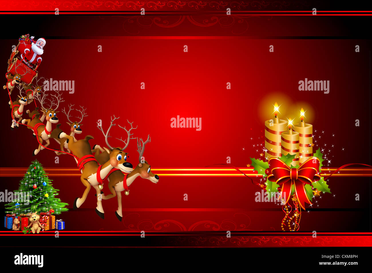 santa claus on red color background with many gifts Stock Photo - Alamy