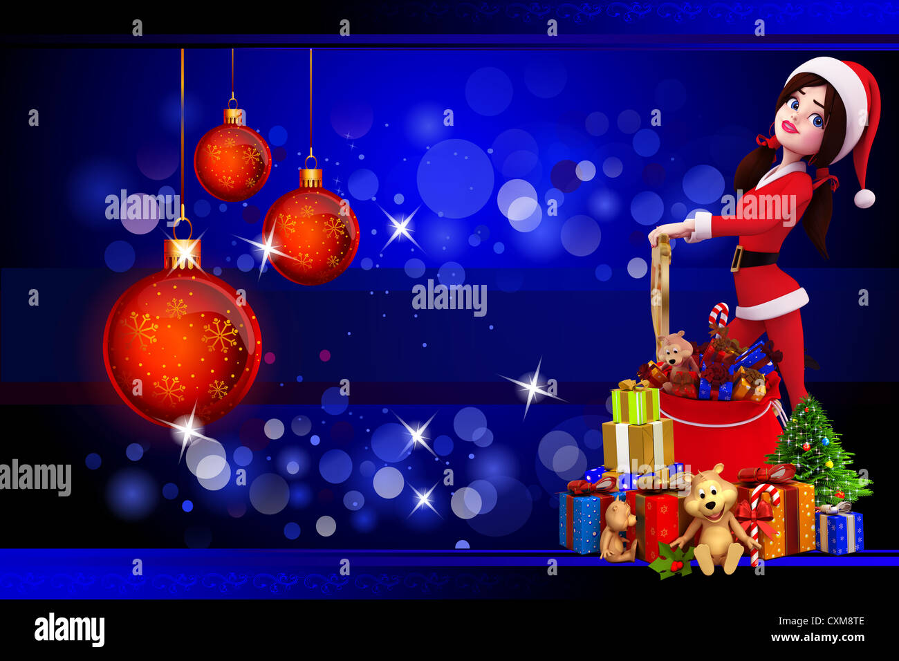 santa girl with dark blue background Stock Photo - Alamy