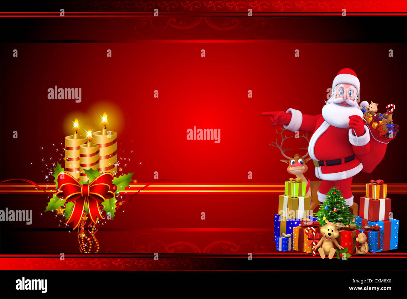 santa claus on red color background with many gifts Stock Photo - Alamy