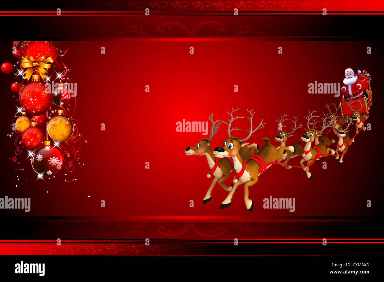 santa claus on red color background with many gifts Stock Photo - Alamy