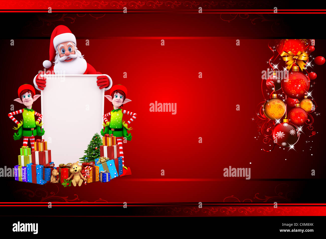 santa claus on red color background with many gifts Stock Photo - Alamy