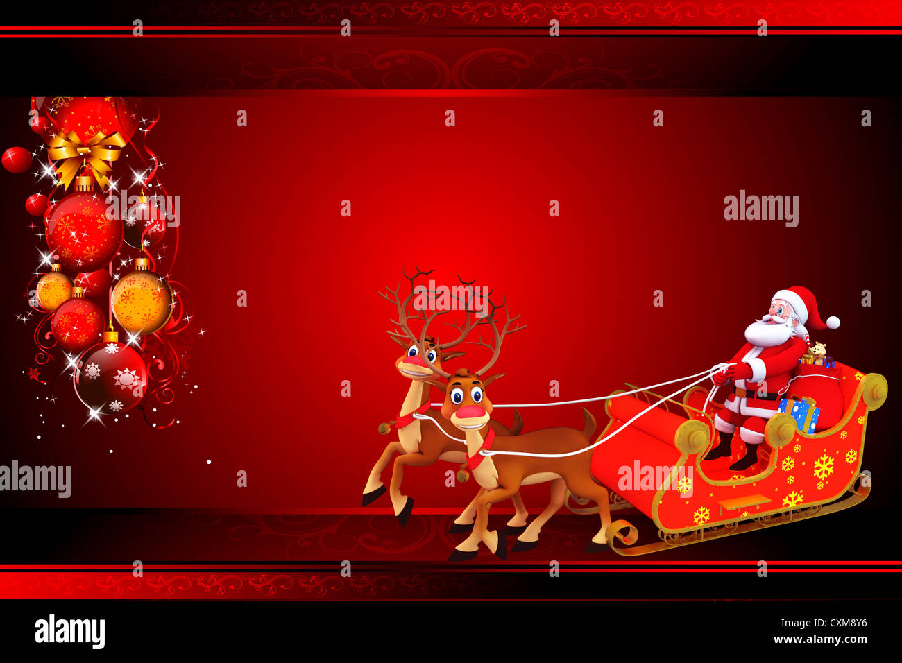 santa claus on red color background with many gifts Stock Photo - Alamy