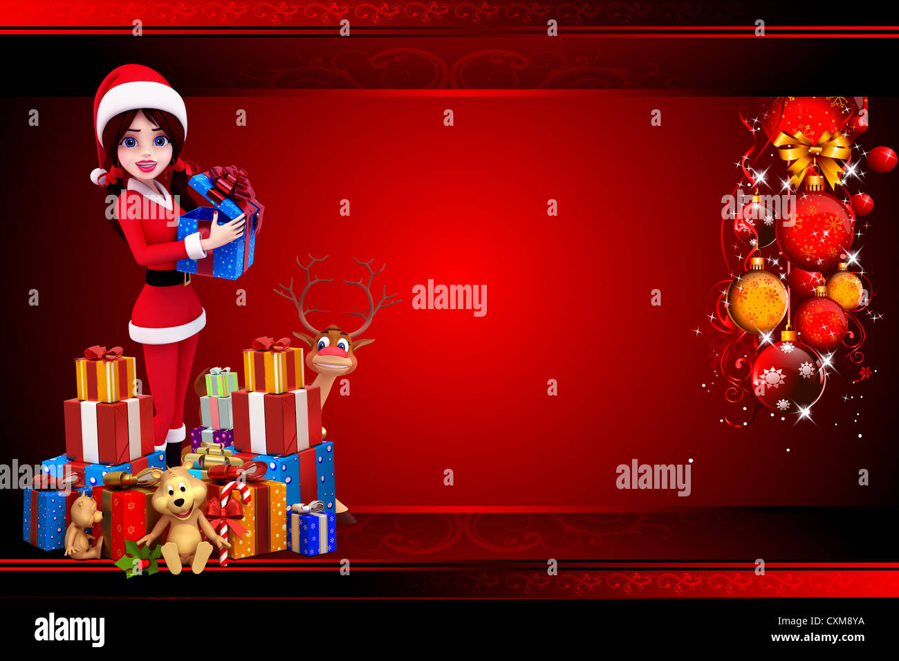 santa girl on red color background Stock Photo - Alamy