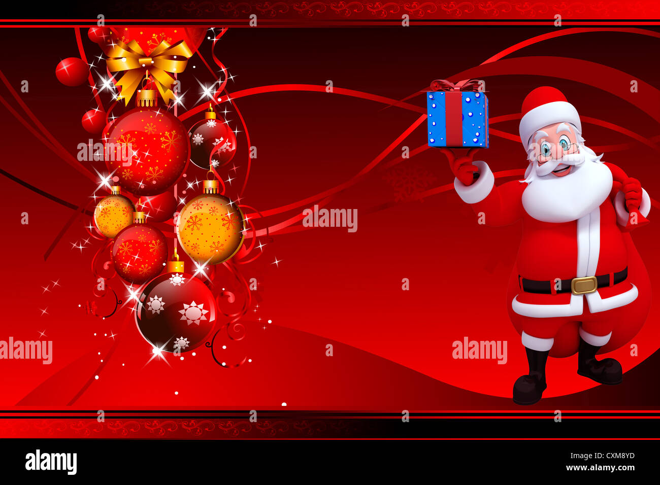 santa claus on red color background with many gifts Stock Photo - Alamy