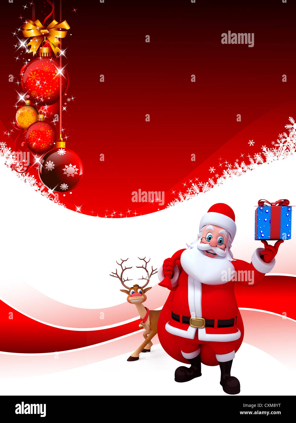 santa claus on red color background with many gifts Stock Photo - Alamy