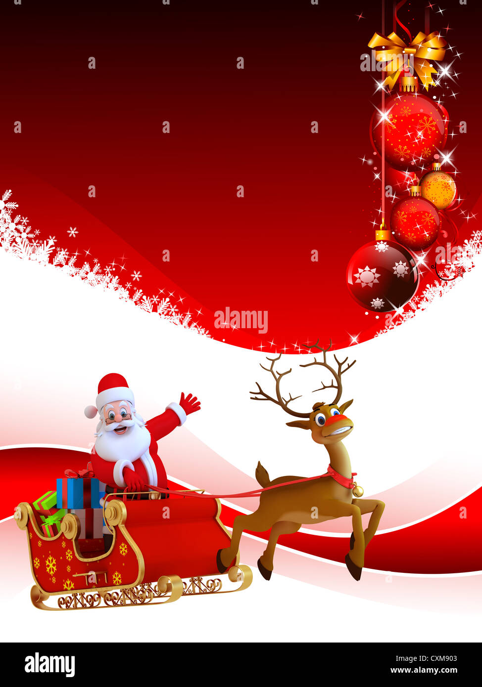 santa claus on red color background with many gifts Stock Photo - Alamy