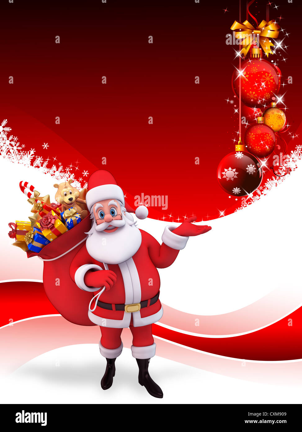 santa claus on red color background with many gifts Stock Photo - Alamy