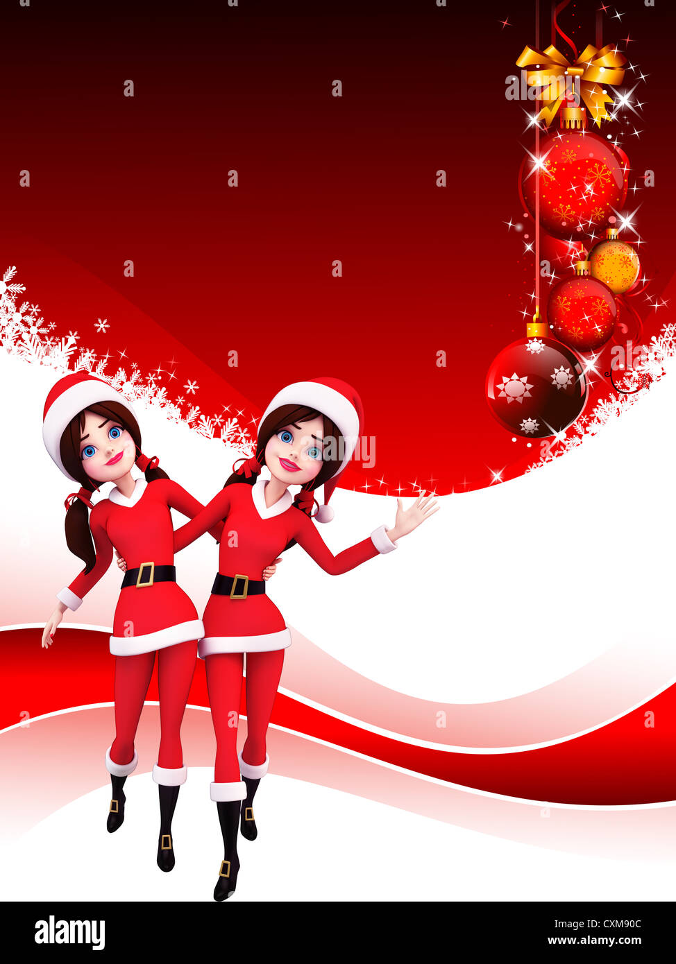 santa girl on red color background Stock Photo - Alamy