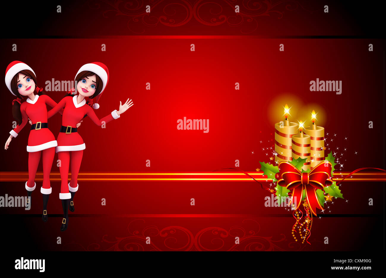 santa girl on red color background Stock Photo - Alamy
