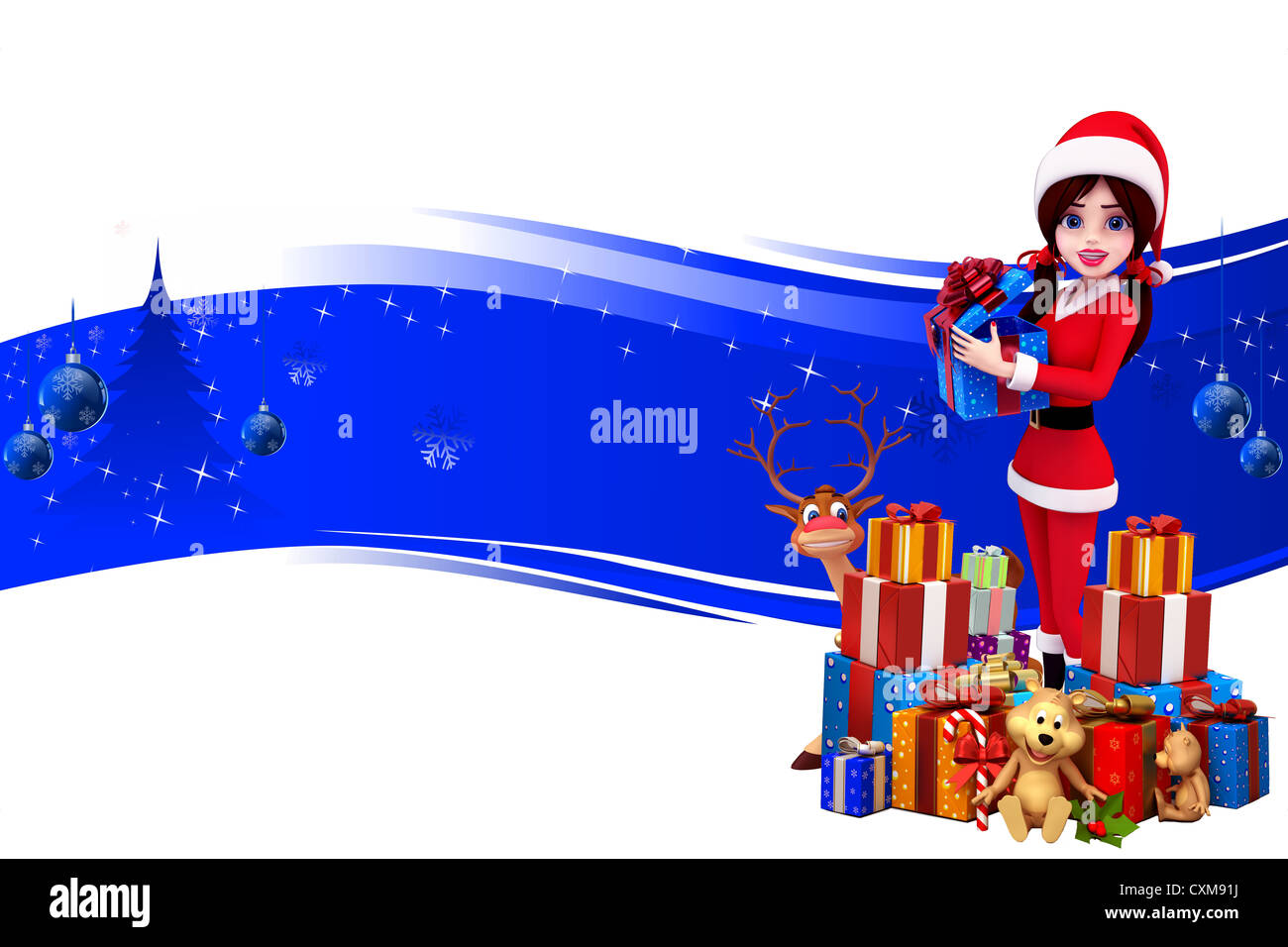santa girl with dark blue background Stock Photo - Alamy