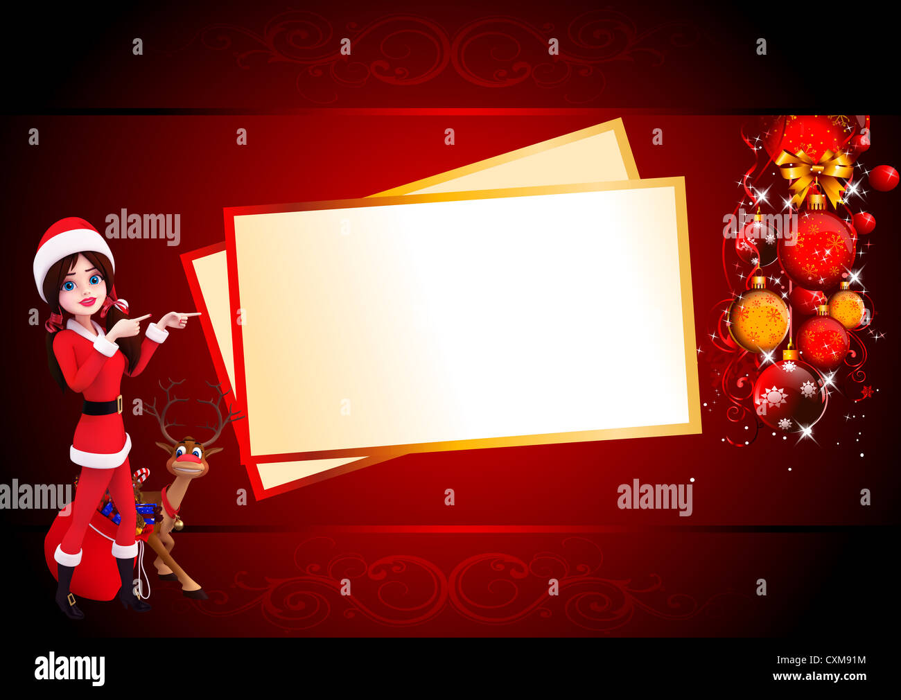 santa girl on red color background Stock Photo - Alamy