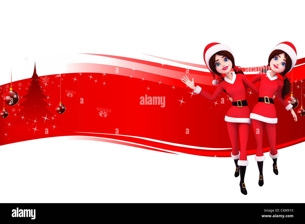 santa girl on red color background Stock Photo - Alamy