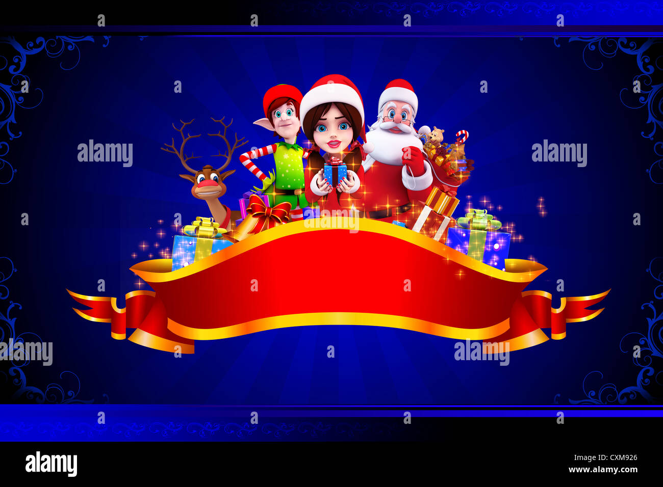 santa girl with dark blue background Stock Photo - Alamy