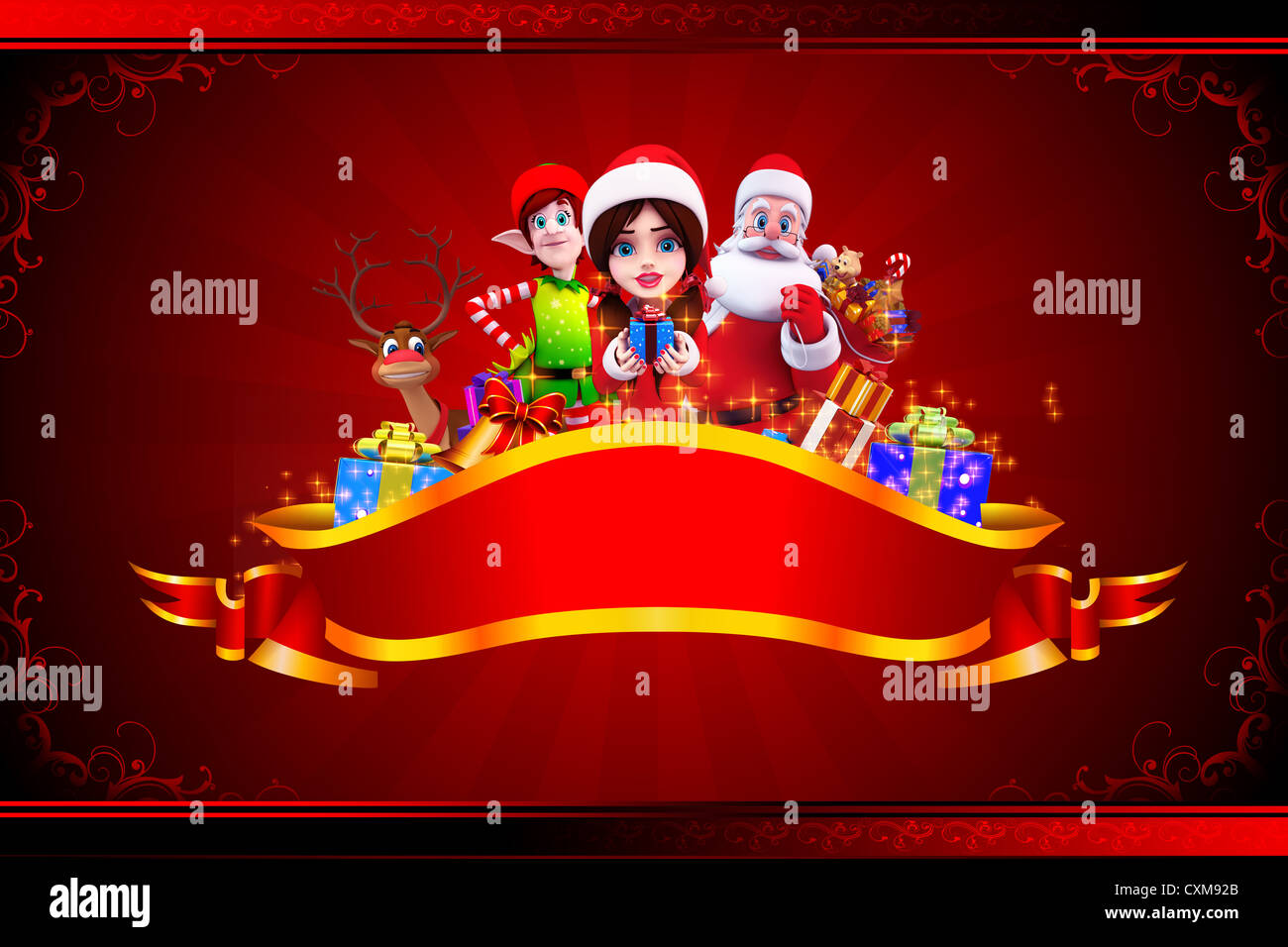 santa girl on red color background Stock Photo - Alamy