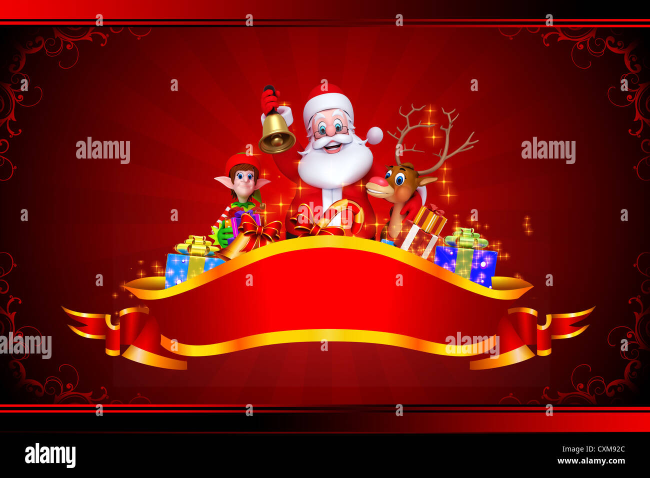 santa claus on red color background with many gifts Stock Photo - Alamy
